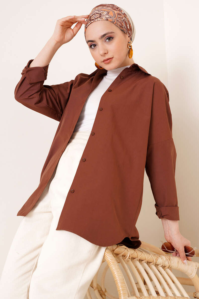 Basic Oversize Gömlek Kahve