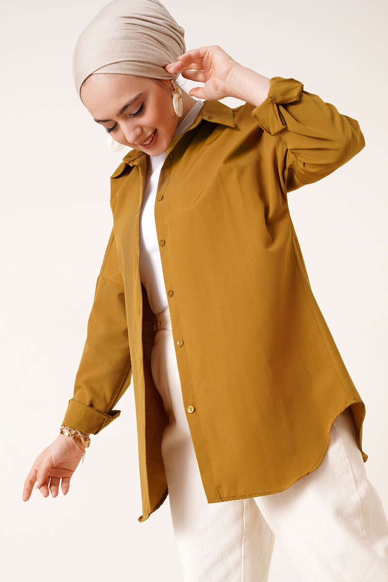 Basic Oversize Gömlek Yağ Yeşili