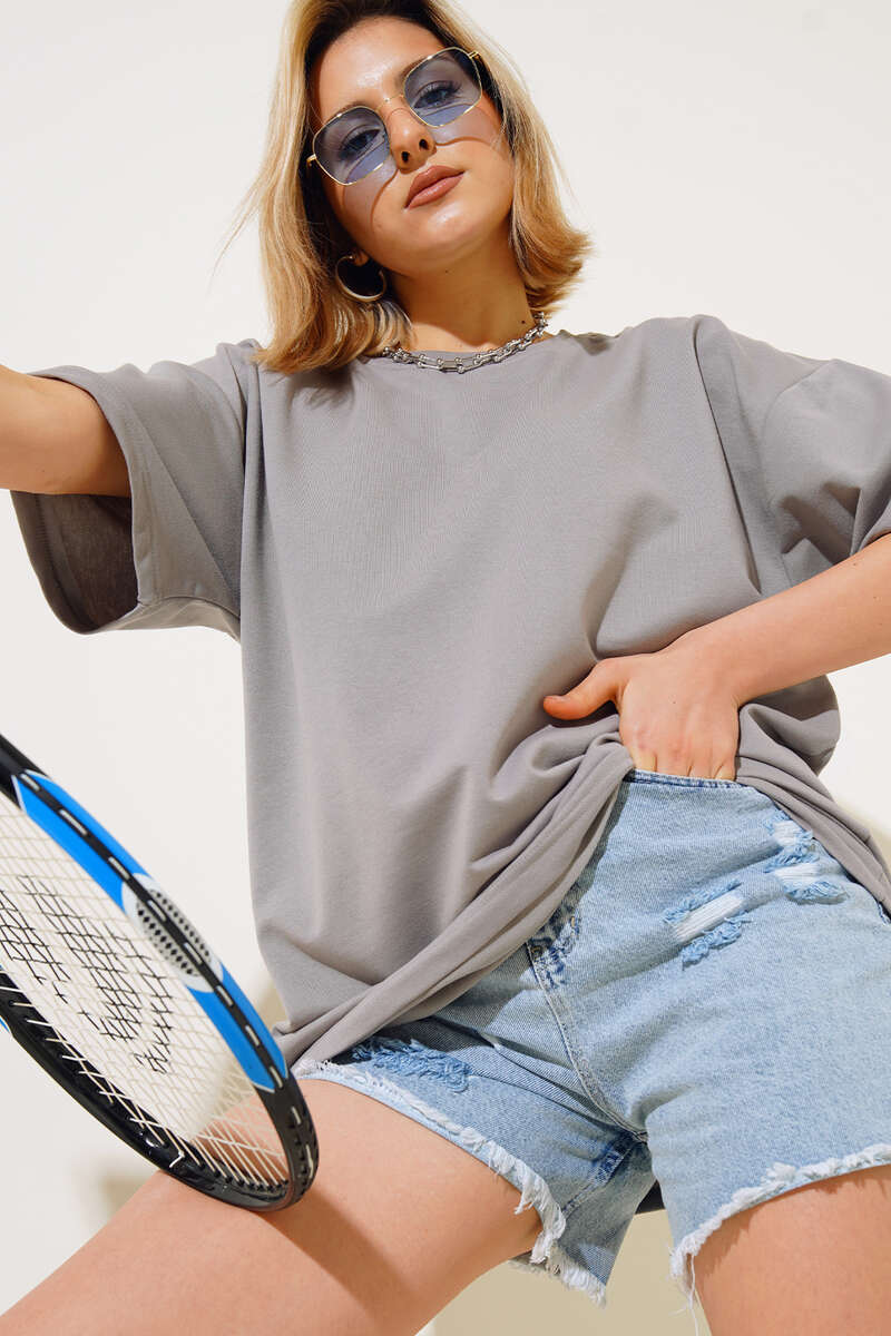 Basic Oversize Tshirt Kayrak Grisi