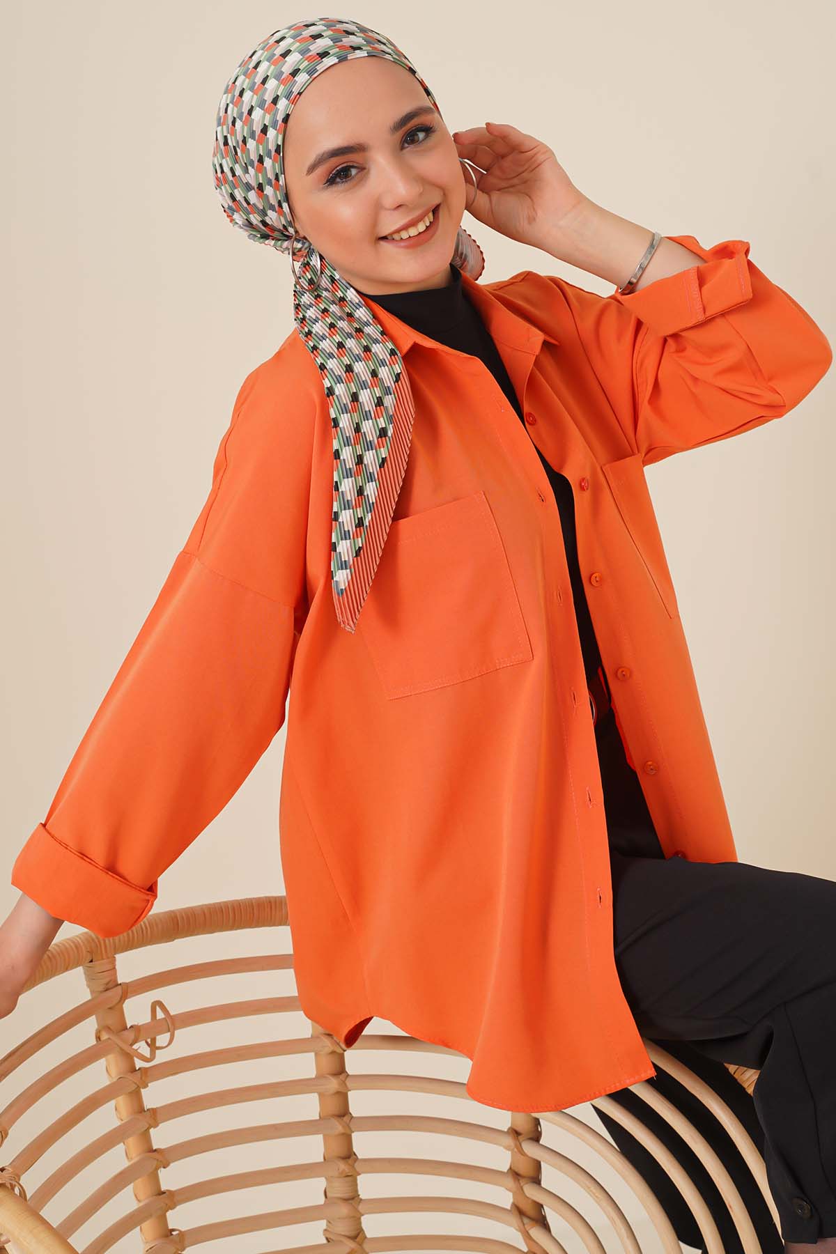 Önü Kısa Salaş Gömlek Oranj