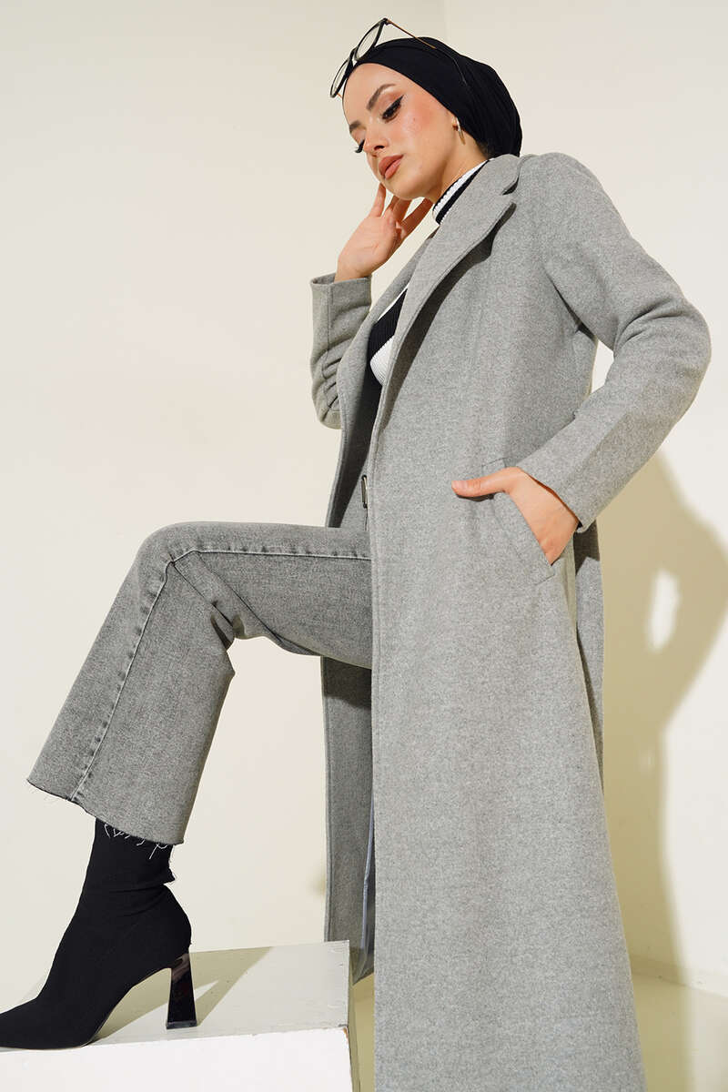 Vatkalı Kaşe Kaban Gri