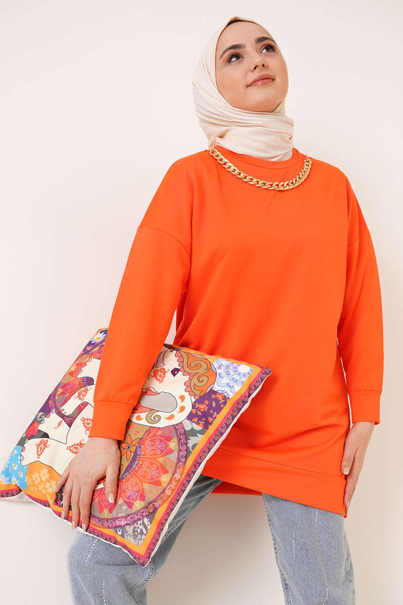 Zincir Kolye Detaylı Tunik Oranj